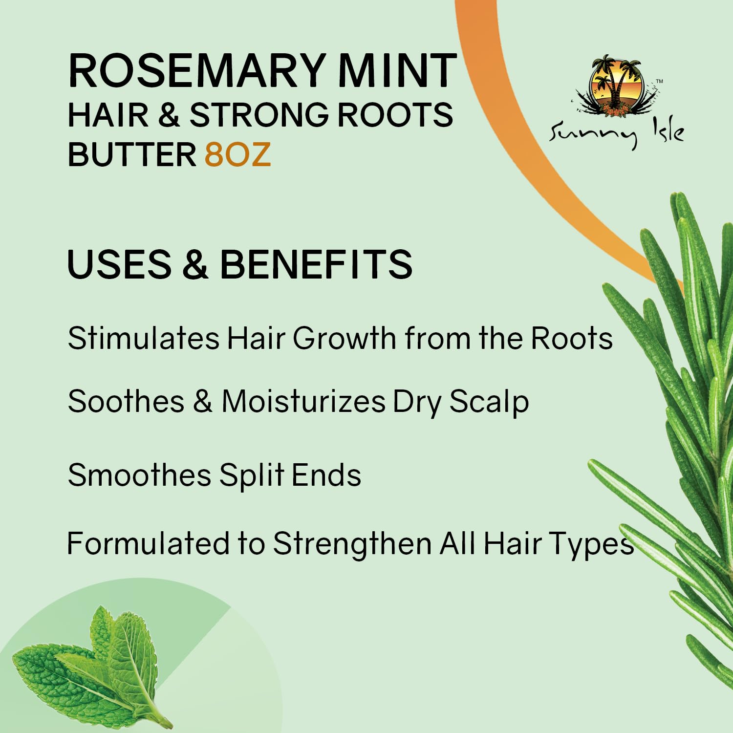 Sunny Isle Rosemary Mint Hair and Strong Roots Butter 8oz | Infused with Biotin & Jamaican Black Castor Oil | Strengthen and Nourish Hair | Dry Scalp, Split Ends…