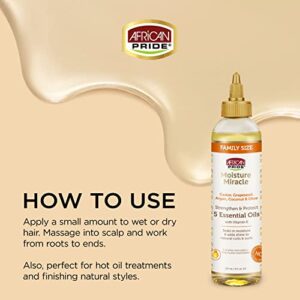 African Pride Moisture Miracle 5 Essential Hair Oils - Contains Castor, Grapeseed, Argan, Coconut & Olive Oil, Seals in Moisture & Adds Shine to Hair, Vitamin E, 8 oz