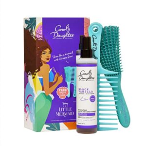 carol's daughter and disney's the little mermaid hair care gift set for curly hair, includes black vanilla leave in conditioner spray, kid's brush and comb, 8 fl oz