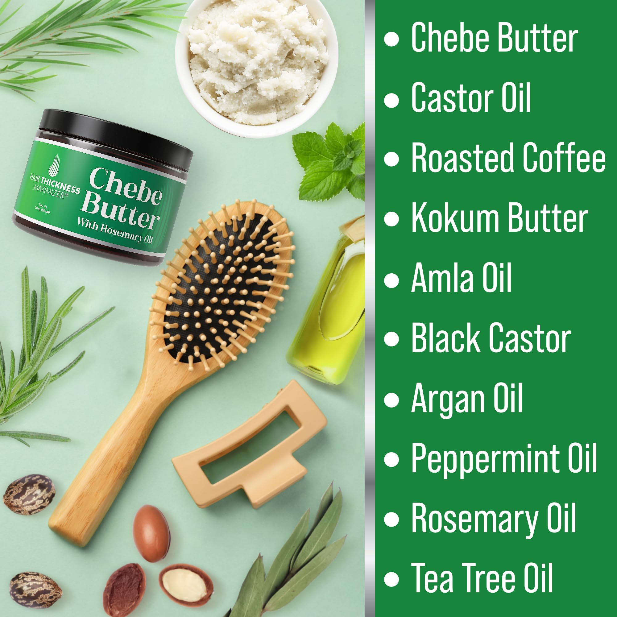 Chebe Butter For Hair Growth With Rosemary Oil. 2oz Vegan Chebe Hair Butter Grease For Hair Men, Women. Hair Thickening, Moisturizing, Strengthening. Hair Growth Scalp Treatment For Dry, Brittle Hair