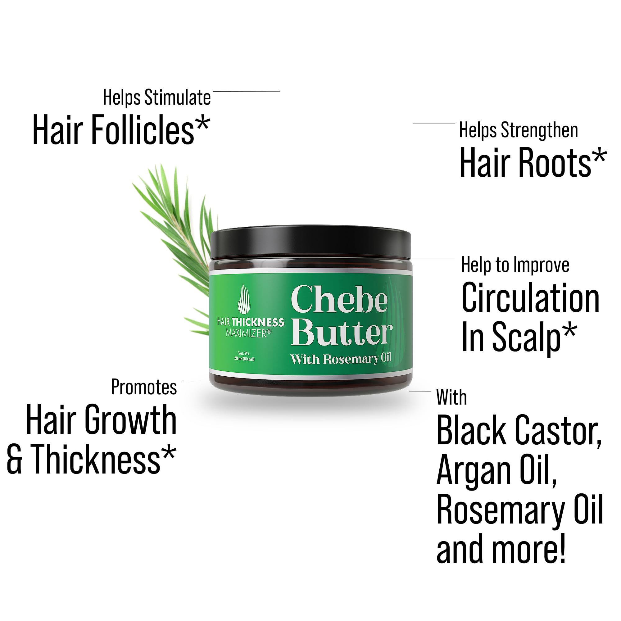 Chebe Butter For Hair Growth With Rosemary Oil. 2oz Vegan Chebe Hair Butter Grease For Hair Men, Women. Hair Thickening, Moisturizing, Strengthening. Hair Growth Scalp Treatment For Dry, Brittle Hair