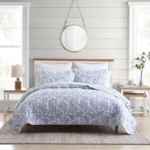 stone cottage- queen quilt set, cotton reversible bedding set, all season cottage home décor (field of paisley blue, queen)