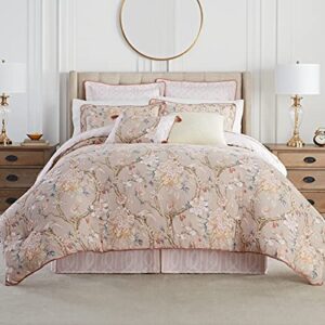 Waverly Peony Gardens 4 Piece Cotton Comforter Set, Embellished All Season Bedding, includes One Comforter, One Bed Skirt and Two Pillow Shams, Machine Washable Queen Bed Set, Taupe