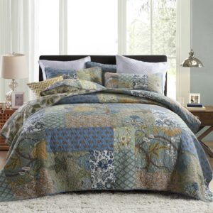 secgo king size comforter set- 100% cotton quilt king size set, green, sage bedspreads (96 * 108 inch) with 2 pillow shams, patchwork reversible lightweight bedding