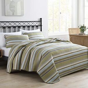 Stone Cottage Fresno Collection Quilt Set-100% Cotton, Reversible, Medium Weight Bedding with Matching Shams, Queen, Green