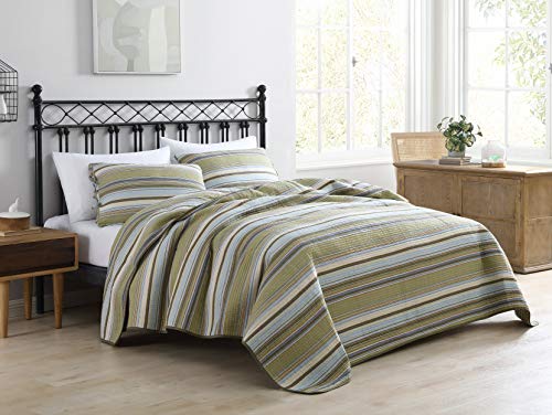 Stone Cottage Fresno Collection Quilt Set-100% Cotton, Reversible, Medium Weight Bedding with Matching Shams, Queen, Green