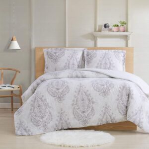 Cottage Classics 3-Piece Farmhouse Style Comforter and Sham Set Blossom Traditional Paisley, Full/Queen, Purple