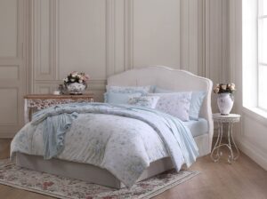 shabby chic® - queen comforter set, reversible cotton bedding with matching shams, elegant floral home decor for all seasons (bailey blue, queen)