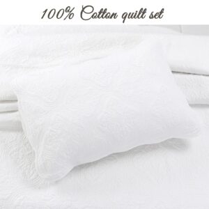 Cozy Line Home Fashions Victorian Medallion Solid White Embossed 100% Cotton Bedding Quilt Set,Reversible Bedspread, Coverlet (Blantyre - White, King - 3 Piece)