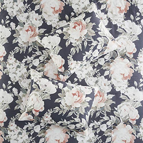 Madison Park 100% Cotton Comforter Set - Feminine Design Colorful Floral Print, All Season Down Alternative Bedding Layer and Matching Shams, California King (104 in x 92 in), Mavis, Dark Blue 8 Piece