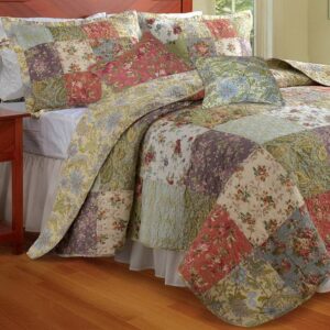 5pc cottage country floral patchwork reversible cotton quilt set king size