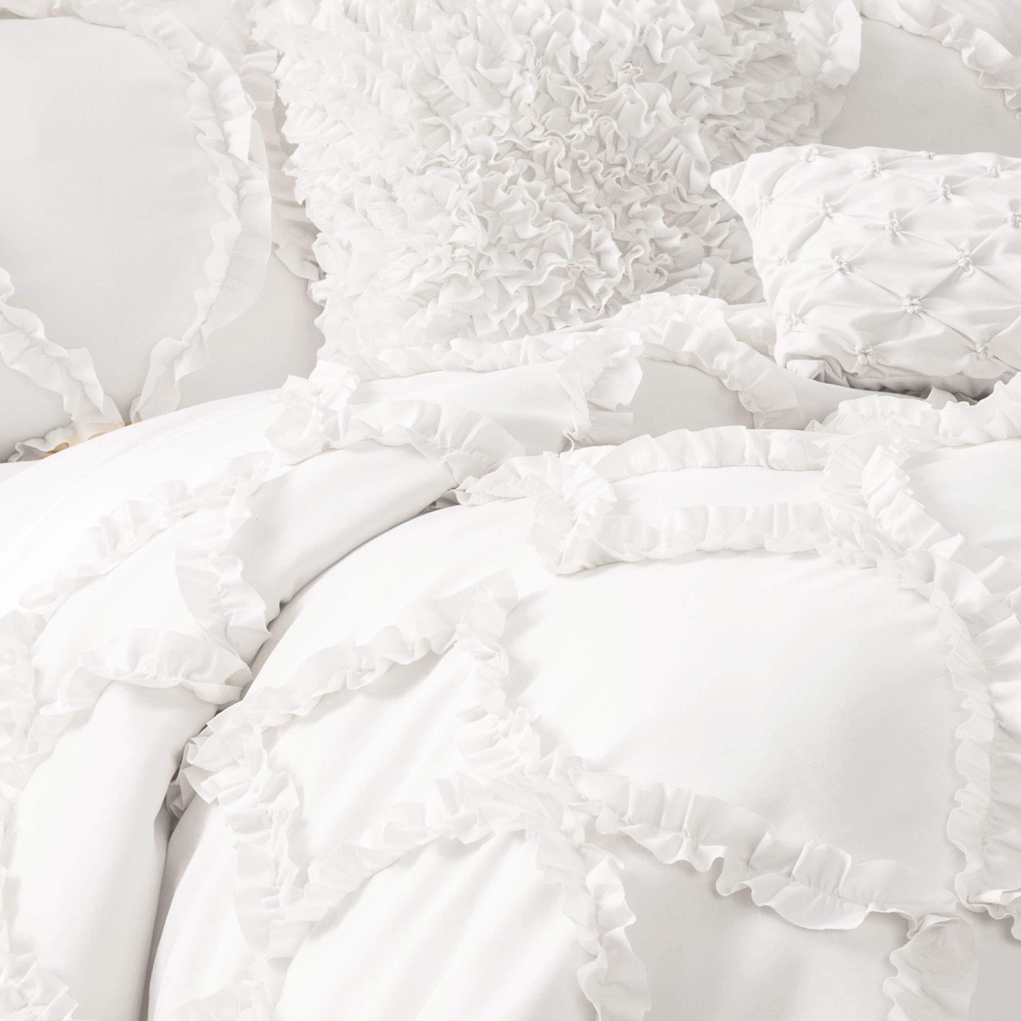 Lush Decor Comforter Ruffled 3 Piece Set with Pillow Shams-Full Queen-White