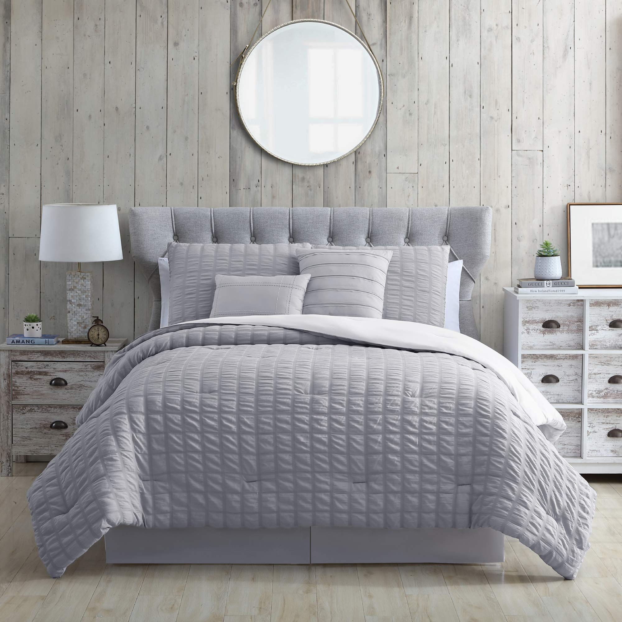 Modern Threads Kallan 5-Piece Seersucker Comforter Set Grey King