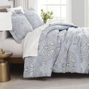 southshore fine living, inc. oversized king comforter bedding set, down alternative boho bedspread, paisley print comforter, king/california king with 2 matching shams, pure melody aqua