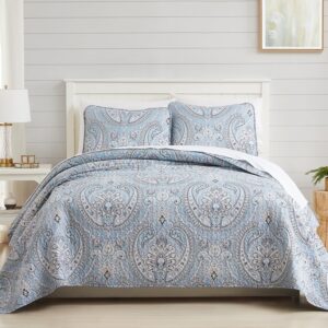 Southshore Fine Living, Inc. Oversized Bedding Quilt Set Lightweight, Summer Farmhouse Coverlet Bedspread 2-Piece with One Matching sham (68 in Wide x 98 in Long), Aqua, Twin/Twin XL