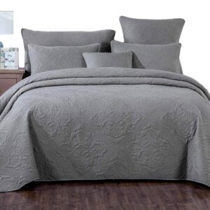 DaDa Bedding Stone Washed Grey Elegant Floral Bedspread - Matelassé Ash Silver Diamond Pattern Quilted Vintage Quilt Coverlet Set - Twin - 2-Pieces