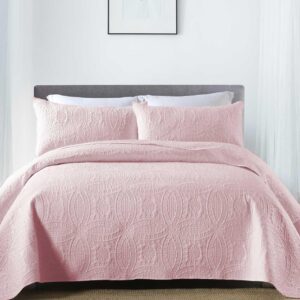 boryard 3-piece queen quilt set, lightweight soft full size quilt bedspread coverlet (90x90 inches) with 2 pillow shams (20x26 inches), pink