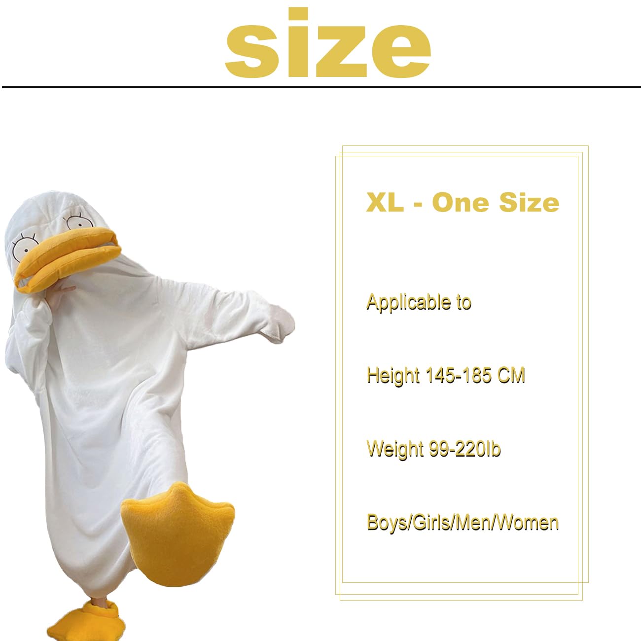 White Duck Funny Blanket, Elizabeth Pajamas Duck, Wearable Loose One-Piece Pajamas Sleeping Bag with Duck foot shoes, Super Soft Flannel Hoodie Anime Cosplay Costume For Men Women