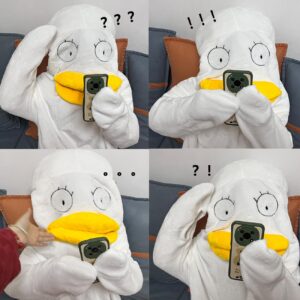 White Duck Funny Blanket, Elizabeth Pajamas Duck, Wearable Loose One-Piece Pajamas Sleeping Bag with Duck foot shoes, Super Soft Flannel Hoodie Anime Cosplay Costume For Men Women