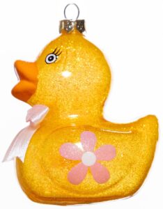 set of 2 hand blown glass rubber duck ornament for christmas tree, cute hanging glass rubber duck christmas ornament