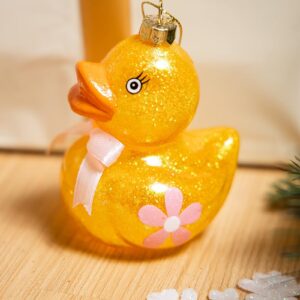 Set of 2 Hand Blown Glass Rubber Duck Ornament for Christmas Tree, Cute Hanging Glass Rubber Duck Christmas Ornament