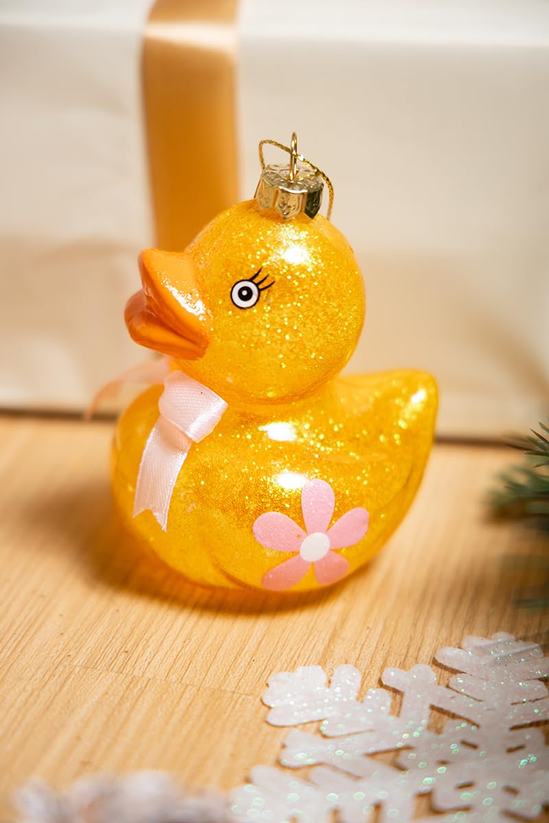 Set of 2 Hand Blown Glass Rubber Duck Ornament for Christmas Tree, Cute Hanging Glass Rubber Duck Christmas Ornament