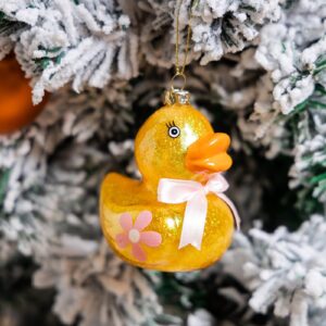 Set of 2 Hand Blown Glass Rubber Duck Ornament for Christmas Tree, Cute Hanging Glass Rubber Duck Christmas Ornament