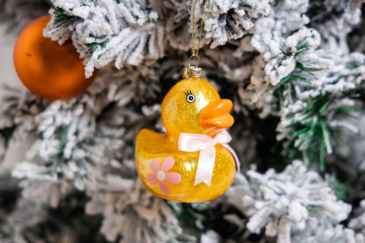 Set of 2 Hand Blown Glass Rubber Duck Ornament for Christmas Tree, Cute Hanging Glass Rubber Duck Christmas Ornament