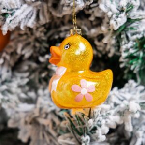 Set of 2 Hand Blown Glass Rubber Duck Ornament for Christmas Tree, Cute Hanging Glass Rubber Duck Christmas Ornament