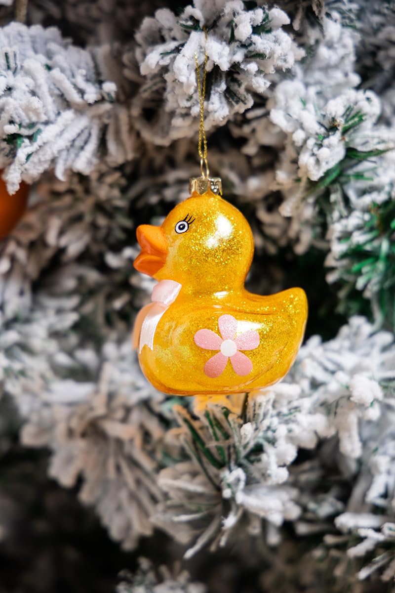 Set of 2 Hand Blown Glass Rubber Duck Ornament for Christmas Tree, Cute Hanging Glass Rubber Duck Christmas Ornament