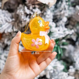 Set of 2 Hand Blown Glass Rubber Duck Ornament for Christmas Tree, Cute Hanging Glass Rubber Duck Christmas Ornament