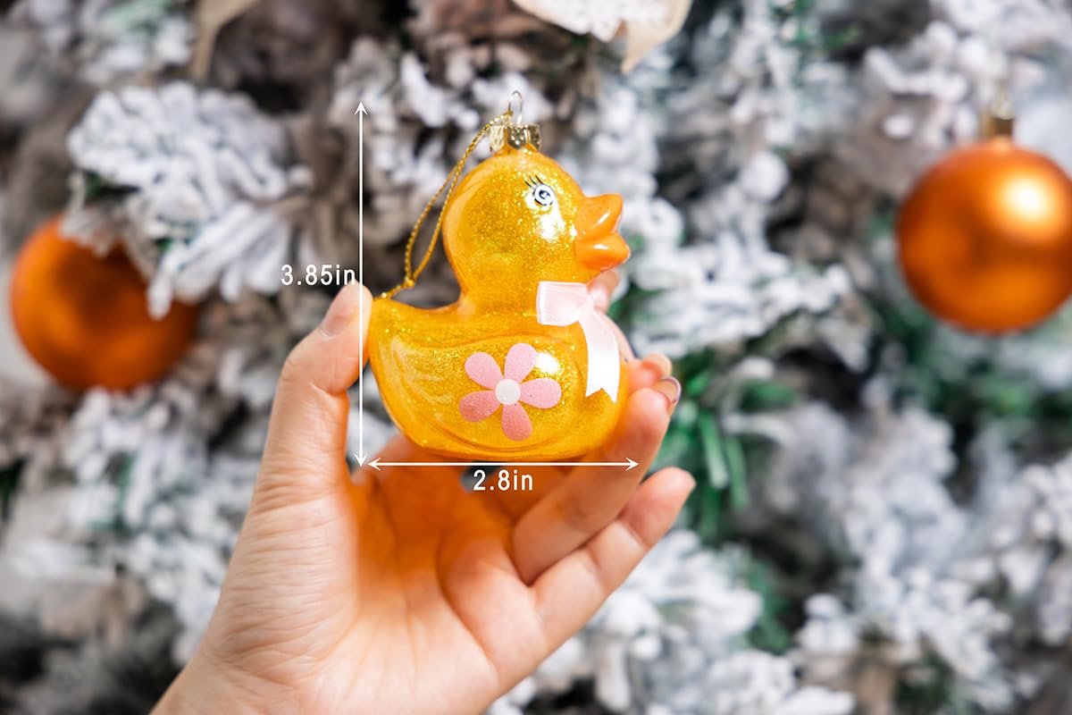 Set of 2 Hand Blown Glass Rubber Duck Ornament for Christmas Tree, Cute Hanging Glass Rubber Duck Christmas Ornament