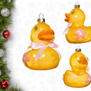 Set of 2 Hand Blown Glass Rubber Duck Ornament for Christmas Tree, Cute Hanging Glass Rubber Duck Christmas Ornament