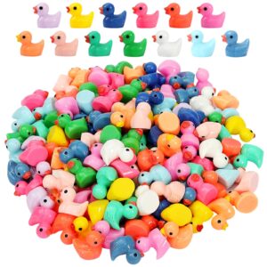 gadiedie130pcs multicolor mini resin ducks,miniature duck figures landscape decorations for home hide prank game dollhouse decor,garden aquarium potted ornament,school handmade