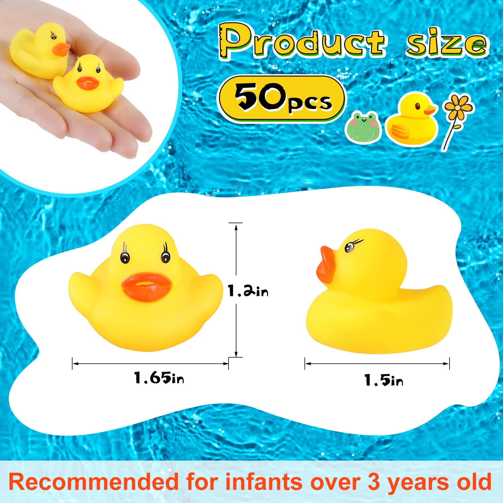 GADIEDIE Rubber Duck 50 Pack Mini Rubber Ducky Float Ducks Baby Bath Toy, Great for Jeep Ducking, Shower, Birthday Party, Carnival Game Gift(1.6"x 1.5" x 1.2")