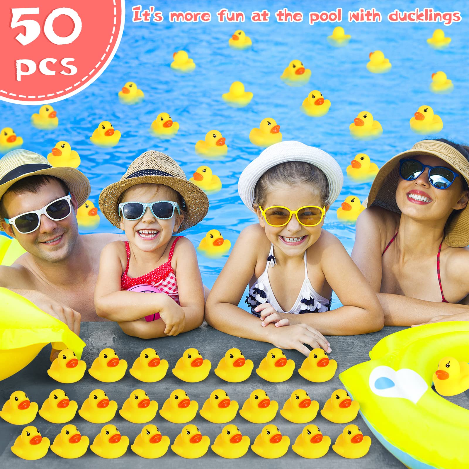 GADIEDIE Rubber Duck 50 Pack Mini Rubber Ducky Float Ducks Baby Bath Toy, Great for Jeep Ducking, Shower, Birthday Party, Carnival Game Gift(1.6"x 1.5" x 1.2")