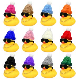 12 set mini ducks with mini hats necklace and sunglasses bath duck toy for baby shower birthday swimming party gift favor decorations