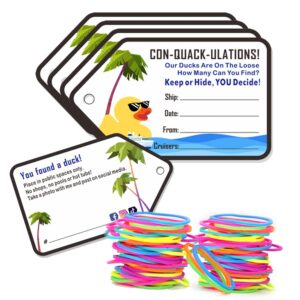 duck duck tags, cruising rubber duck tag, ducking game cards, 35 pack, 2.2 x 3.5 inches, with hole and 35 rubber bands