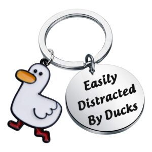 lqri duck gift duck lover gift easily distracted by ducks keychain duck jewelry duck gifts pet duck owner gift(silver)