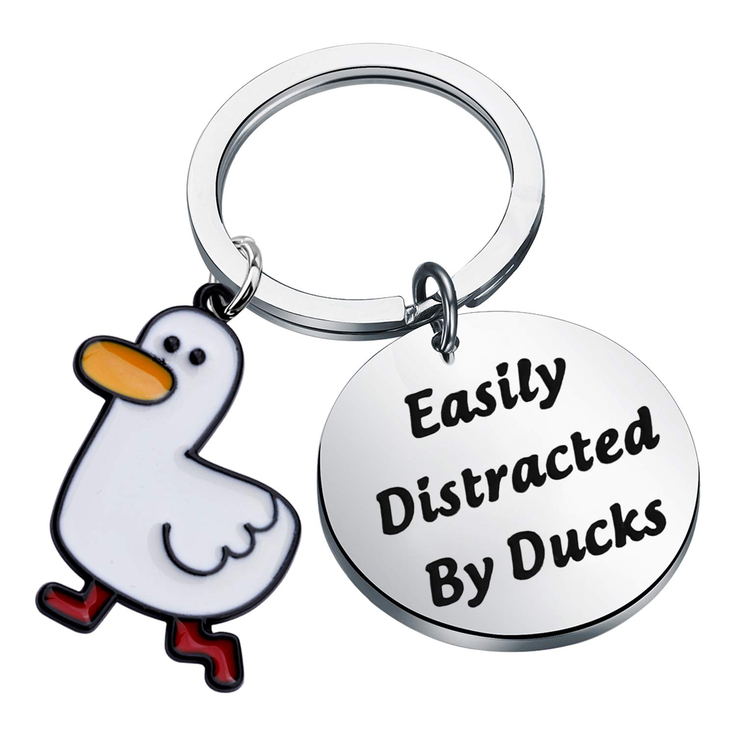 LQRI Duck Gift Duck Lover Gift Easily Distracted By Ducks Keychain Duck Jewelry Duck Gifts Pet Duck Owner Gift(SILVER)