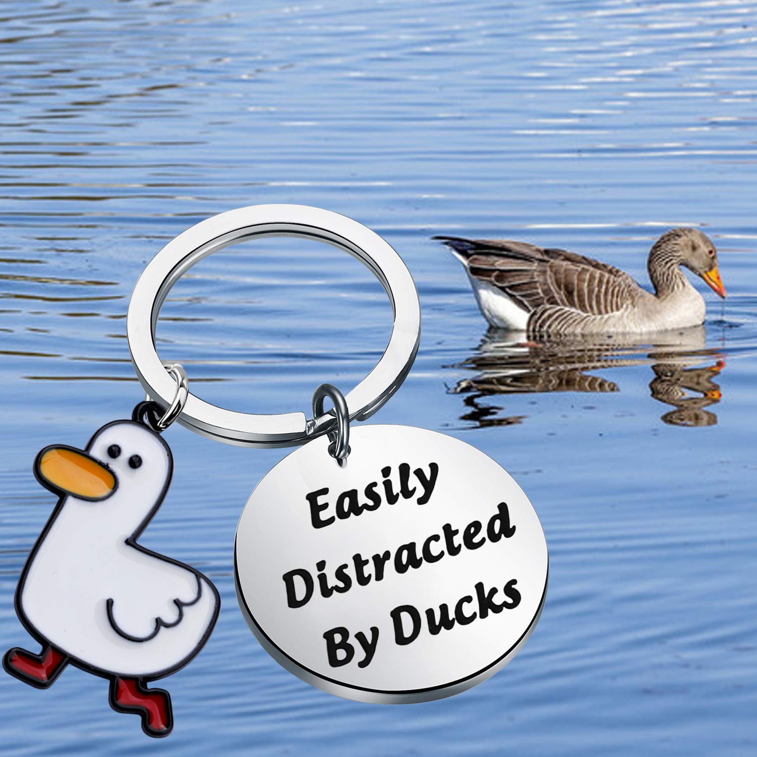 LQRI Duck Gift Duck Lover Gift Easily Distracted By Ducks Keychain Duck Jewelry Duck Gifts Pet Duck Owner Gift(SILVER)