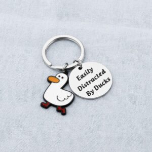 LQRI Duck Gift Duck Lover Gift Easily Distracted By Ducks Keychain Duck Jewelry Duck Gifts Pet Duck Owner Gift(SILVER)