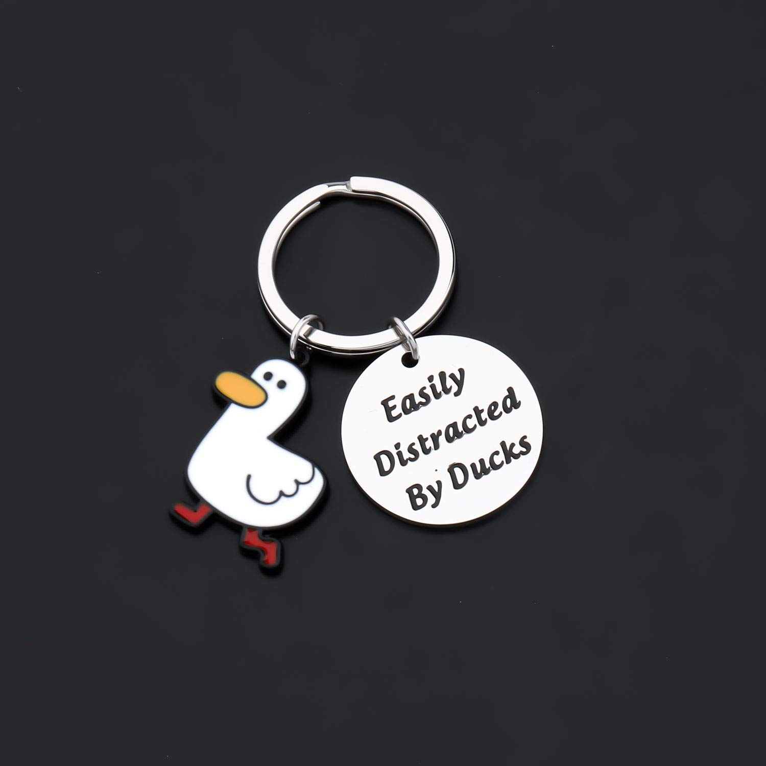 LQRI Duck Gift Duck Lover Gift Easily Distracted By Ducks Keychain Duck Jewelry Duck Gifts Pet Duck Owner Gift(SILVER)