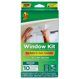 Duck Brand Window Insulation Kit - Winter Window Seal Kit Fits up to 10 Windows - Rolled Shrink Film Cuts to Size for Easy Indoor Installation - Window Tape Included - 62 In. by 420 In.- Clear