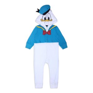 disney mickey mouse donald duck or goofy boys coverall onesie costume for newborn, toddler and infant – blue/orange/red/black