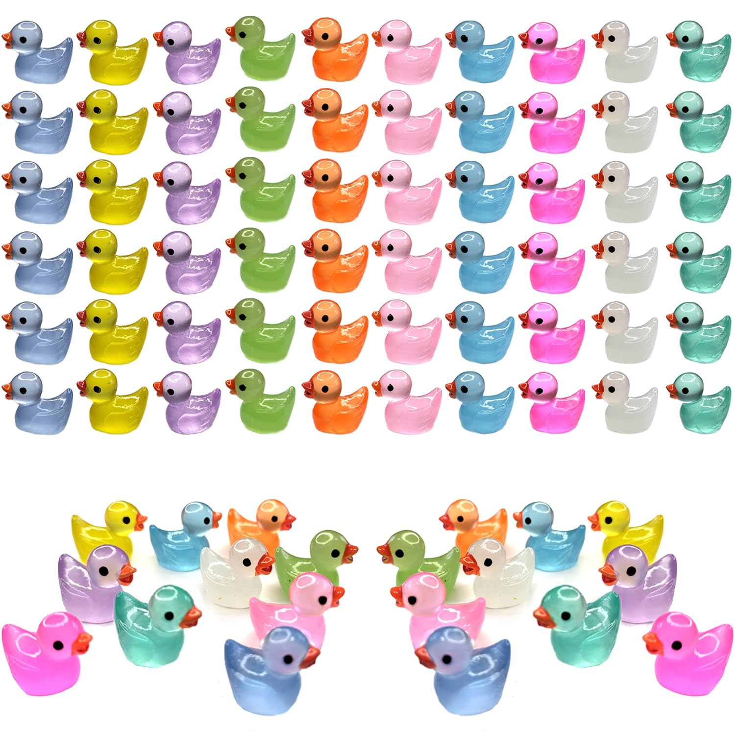 Cidinge 60 Pcs Mini Resin Ducks Luminous Tiny Ducks Miniature Duck Glow in The Dark for DIY Garden Dollhouse Duck Accessories Micro Landscape Aquarium Party Decor