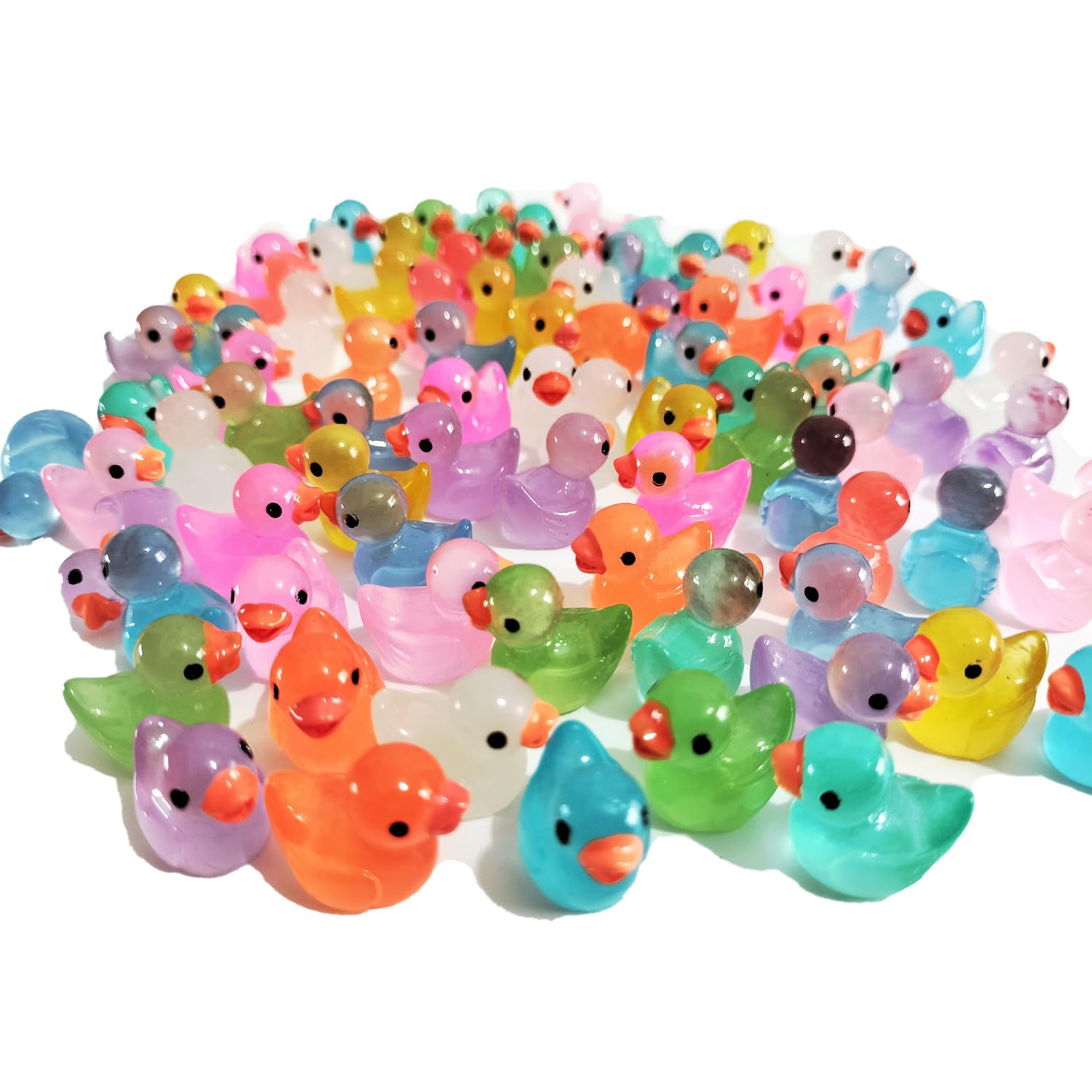 Cidinge 60 Pcs Mini Resin Ducks Luminous Tiny Ducks Miniature Duck Glow in The Dark for DIY Garden Dollhouse Duck Accessories Micro Landscape Aquarium Party Decor