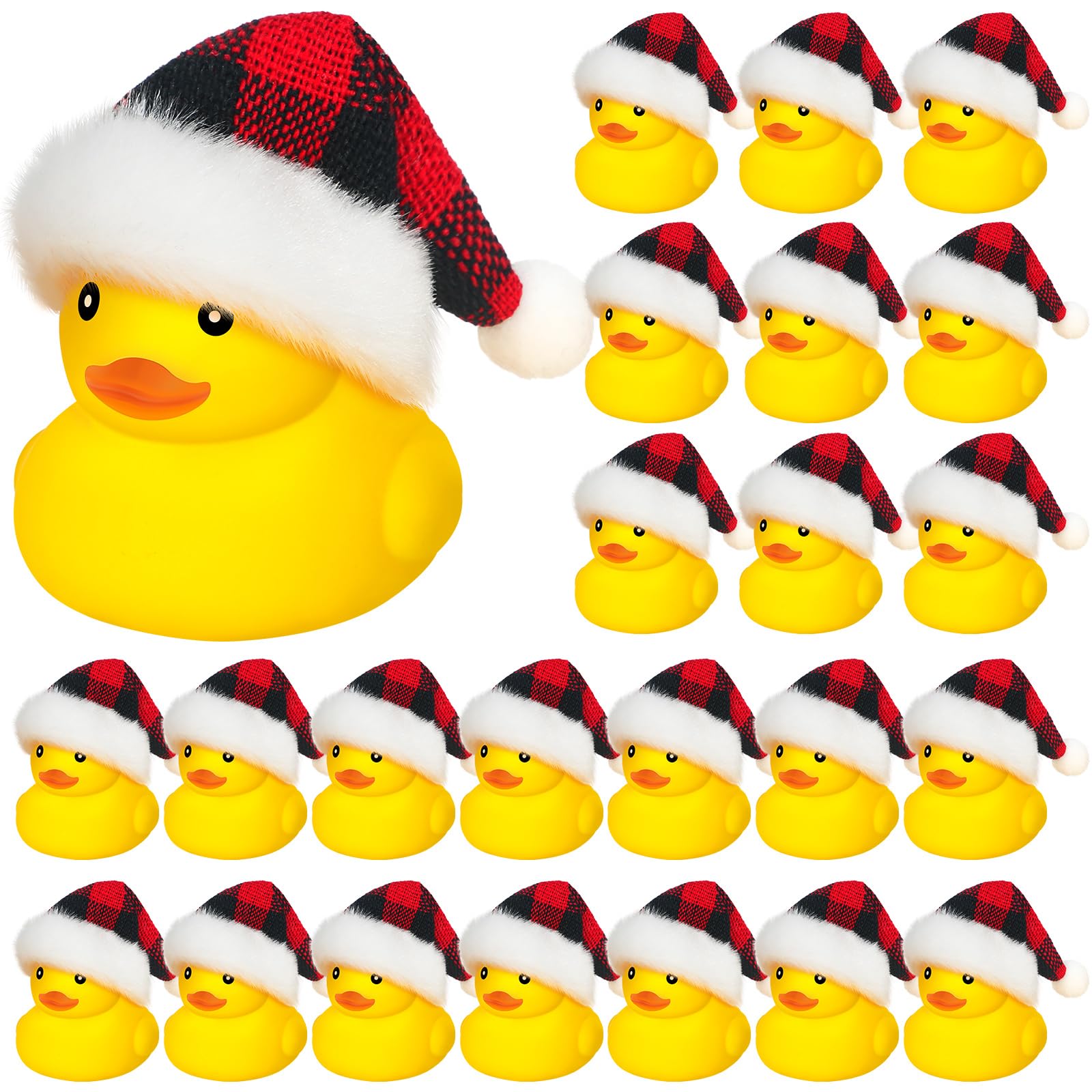 Liliful 48 Pcs Christmas Rubber Ducks with Christmas Hats Small Bathtub Yellow Ducks Mini Floating Squeaky Rubber Ducks Bath Toys for Baby Shower Holiday Decor Xmas Home Birthday (Berry Plaid Hat)