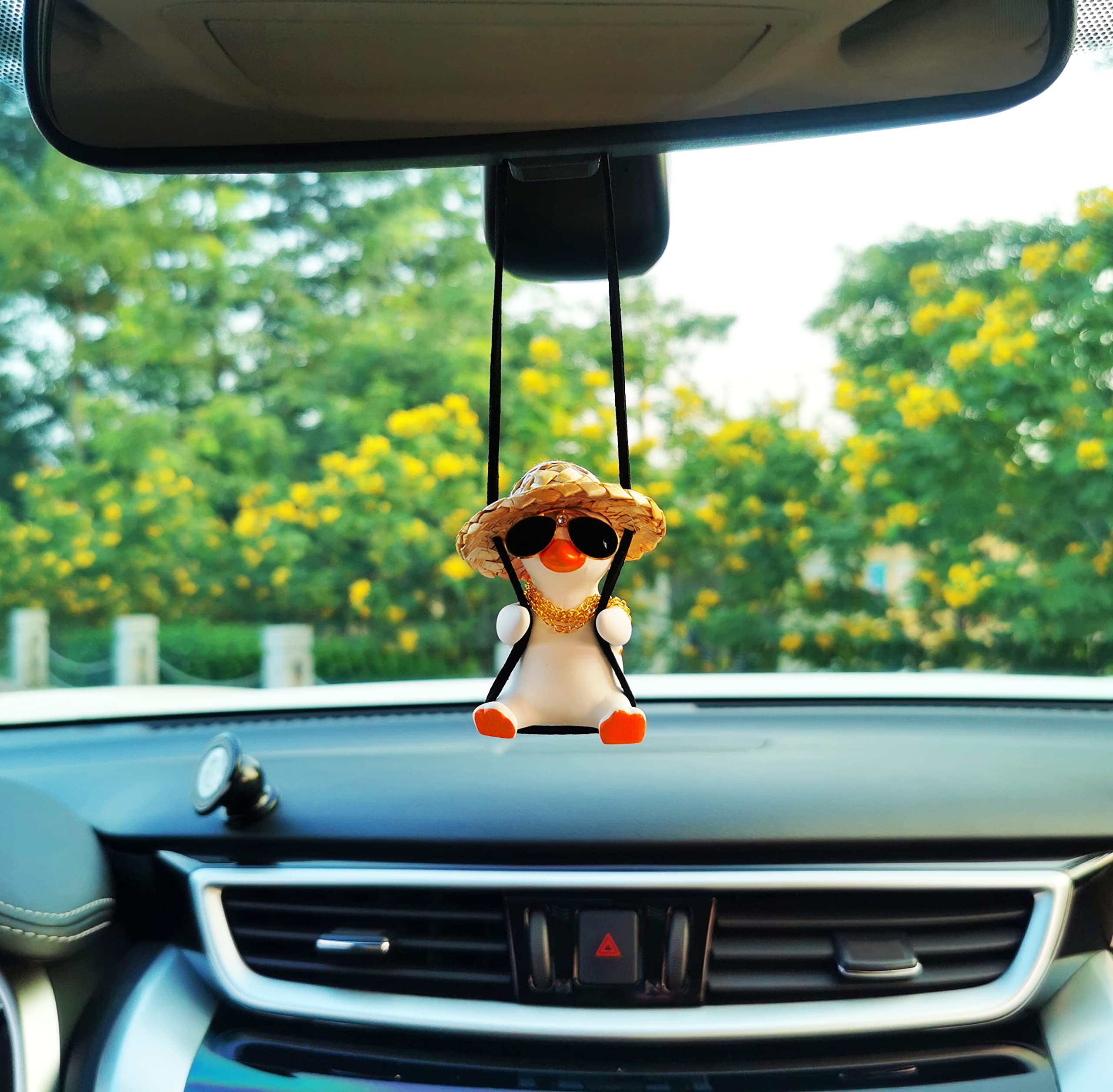 Qiwen Rear View Mirror Hanging Accessories of Swinging Duck Car Hanging Ornament Cute Car Accessories for Teens Men Women Car Mirror Hanging Accessories Truck Car Pendant Car Charm (Cool A)