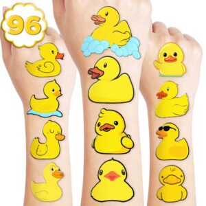 8 sheets (96pcs) rubber duck temporary tattoos birthday party decorations supplies tattoos stickers cute party favors kids girls boys gifts classroom school prizes themed